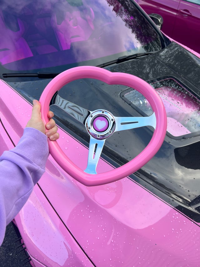 Pink Heart Steering Wheel with horn button